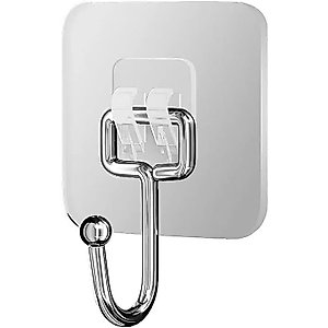 Large Adhesive Hooks for Hanging Heavy Duty Wall Hooks 22 lbs Self Adhesive Towel Hook Waterproof Transparent Hooks 10 Pack (VD-SOMA-X2BC)