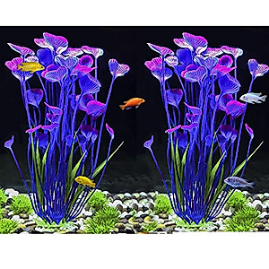 Woyrise Large Plastic Plants Decor for Aquarium,Tall Artificial Plants Ornament for All Fish Tank 15.6 Inch (2pcs)