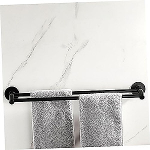 PHENOFICE 1pc Double Bar Towel Rack Towel Rack Bath Towel Hanger Household Towel Rack Punch Storage Holder Towel Drying Rack Towel Stand Towel Rail Black Aluminum Alloy