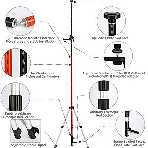 Telescoping Pole, Telescoping Laser Level Support Pole with Tripod and Mount for Lasers Level of Rotary and Line Lasers