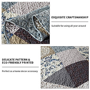 Travan 3-Piece Queen Quilt Set Quilted Bedspread Oversized Microfiber Lightweight Coverlet Set with Shams Reversible Printed Coverlet Bedding Set for All Season, Slate Blue, Queen Size