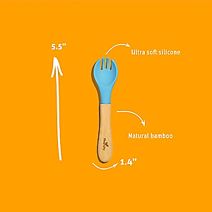 Avanchy Baby Fork Set, Bamboo and Silicone Spork Utensils, Toddler Baby Led Weaning Silverware Cutlery Flatware, Kids First Self Feeding, 2 Pack, White