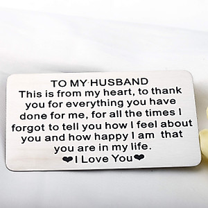 FUSTYLE Metal Wallet Card Insert Anniversar Gif for Husband Engraved Love Note Card You Are In My Life I Love You (silver)