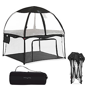 Dream On Me Ziggy Square Playpen with Canopy | Baby Playpen | Portable and Lightweight | Playpen for Babies and Toddler | Black & White