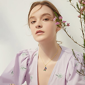 SISGEM 10K Real Gold Butterfly Rose Necklace for Women,Yellow/Rose Gold Rose Flower Pendant Necklace Dainty Rose Butterfly Jewelry Gifts for Birthday Christmas 16+1+1 inch (10K Gold-Yellow)