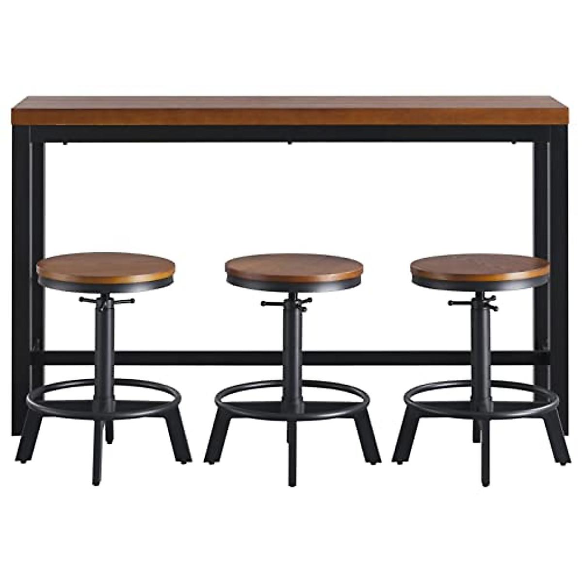 Signature Design by Ashley Quinidad Industrial 4 Piece Set including a Rectangle Counter Height Dining Room Counter Table and 3 Bar Stools, Black & Brown