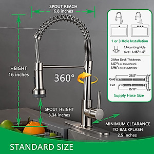 ECHLI Kitchen Sink Faucet, Pull Down Spring Single Handle Stainless Steel Faucet with Sprayer with LED Light for bar Laundry and Utility Sink faucets(Brushed Nickel)