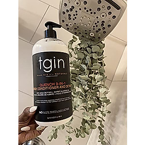 tgin Quench 3-in-1 Co-Wash Conditioner and Detangler for Curly, Coily and Wavy Hair, Rich Moisture for Dry Hair, 13 oz