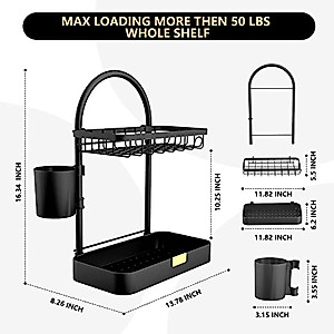 BeesVo 2 Sets of 2-Tier Bathroom Organizer Countertop - Kitchen Spice Rack Organizer, Multi-Purpose Counter Organization and Storage for Bathroom, Kitchen, Bedroom, Offices, Metal Black