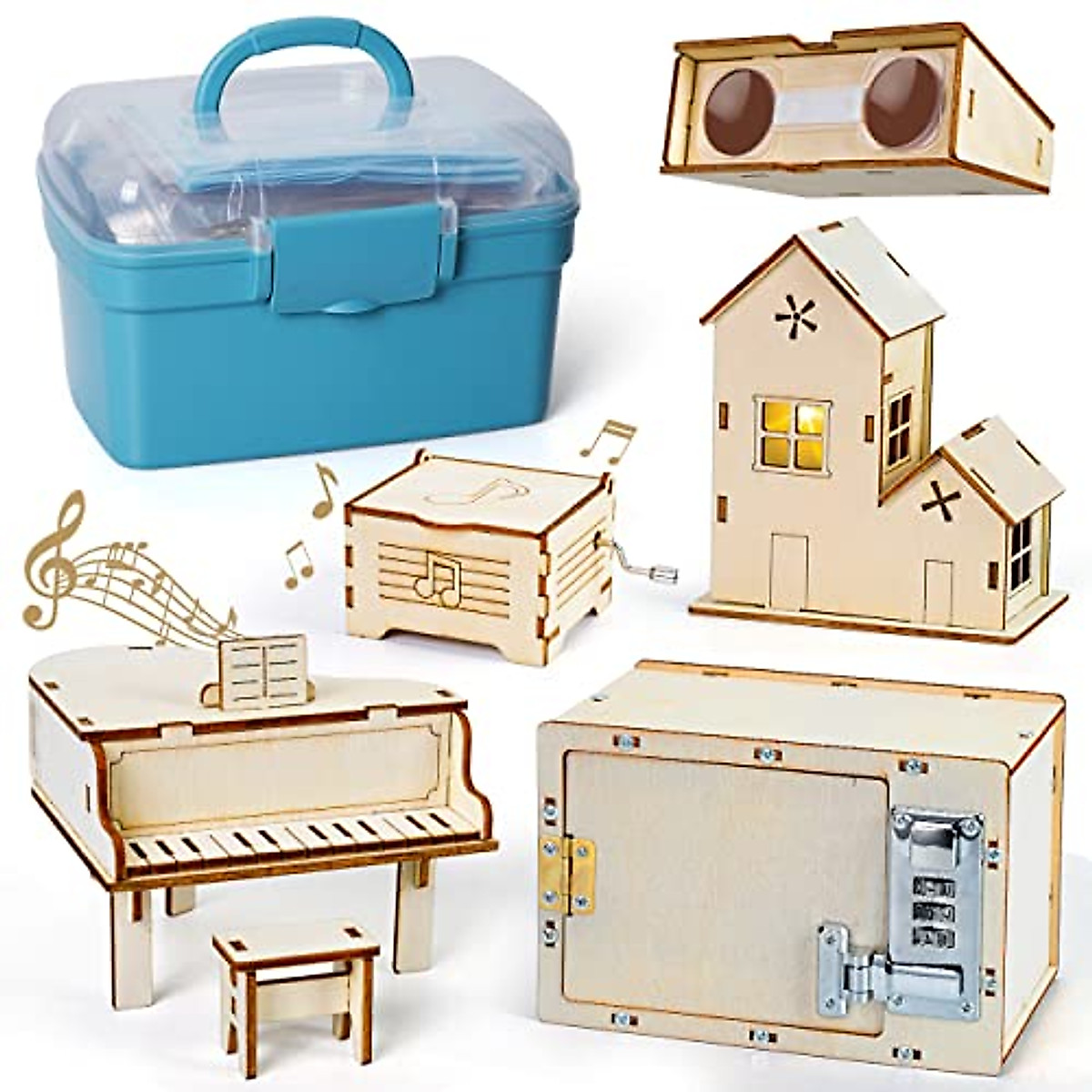 5 in 1 3D Wooden Puzzles STEM Projects for Kids Age 8-12, Educational Crafts Science Kits for Girls Ages 8-10, DIY Model Building Toys kit, Gift for 6 7 8 9 10 Year Old boy