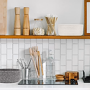 ABenkle Small Woven Basket, Empty Tiny Shallow Storage Basket, Mini Cotton Rope Baskets, Round Decorative Hamper, Montessori Basket Storage Bins for Toys, Spa, Socks, Nursery, Kids Room, White