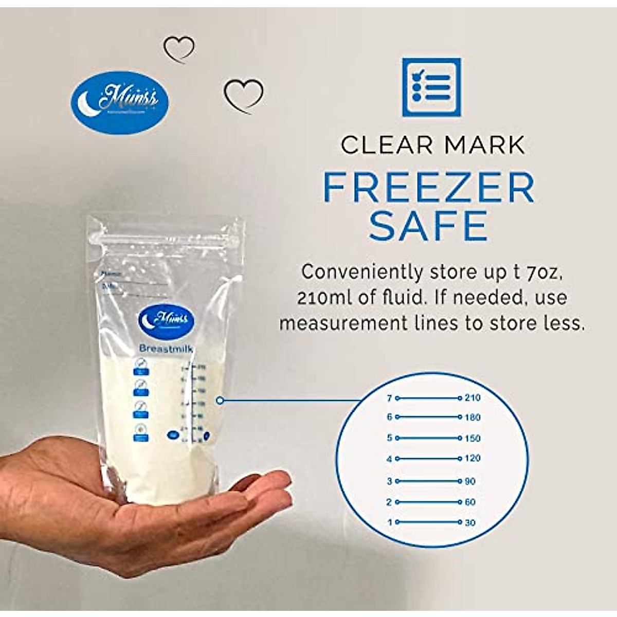 Munss Breast Milk Storage Bags Bag for Nursing Moms Leak Proof 120 Count 7oz Capacity Non Reusable|BPA Free| Suitable for Freezing. Blue