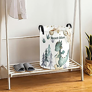 Personalized Laundry Baskets Bin, Watercolor Dragon Animal Laundry Hamper with Handles, Collapsible Waterproof Clothes Hamper, Laundry Bin, Clothes Toys Storage Basket for Bedroom, Bathroom, College Dorm 50L
