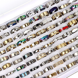 juanmaojuan 50Pcs/Lot Fashion Stainless Steel Heart Rhinestone Band Rings For Women Men Mix Style Party Jewelry Wholesale (Mix Size 7-12)