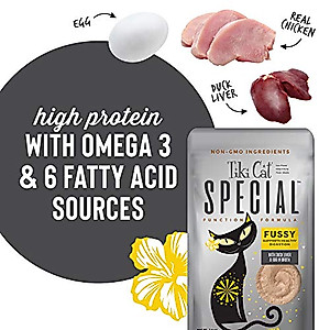 Tiki Cat Special Fussy Mousse, Duck Liver & Egg, Specially Formulated to Support Healthy Digestion, Function Wet Cat for Adult Cats, 2.4 oz. Pouch (Pack of 12)