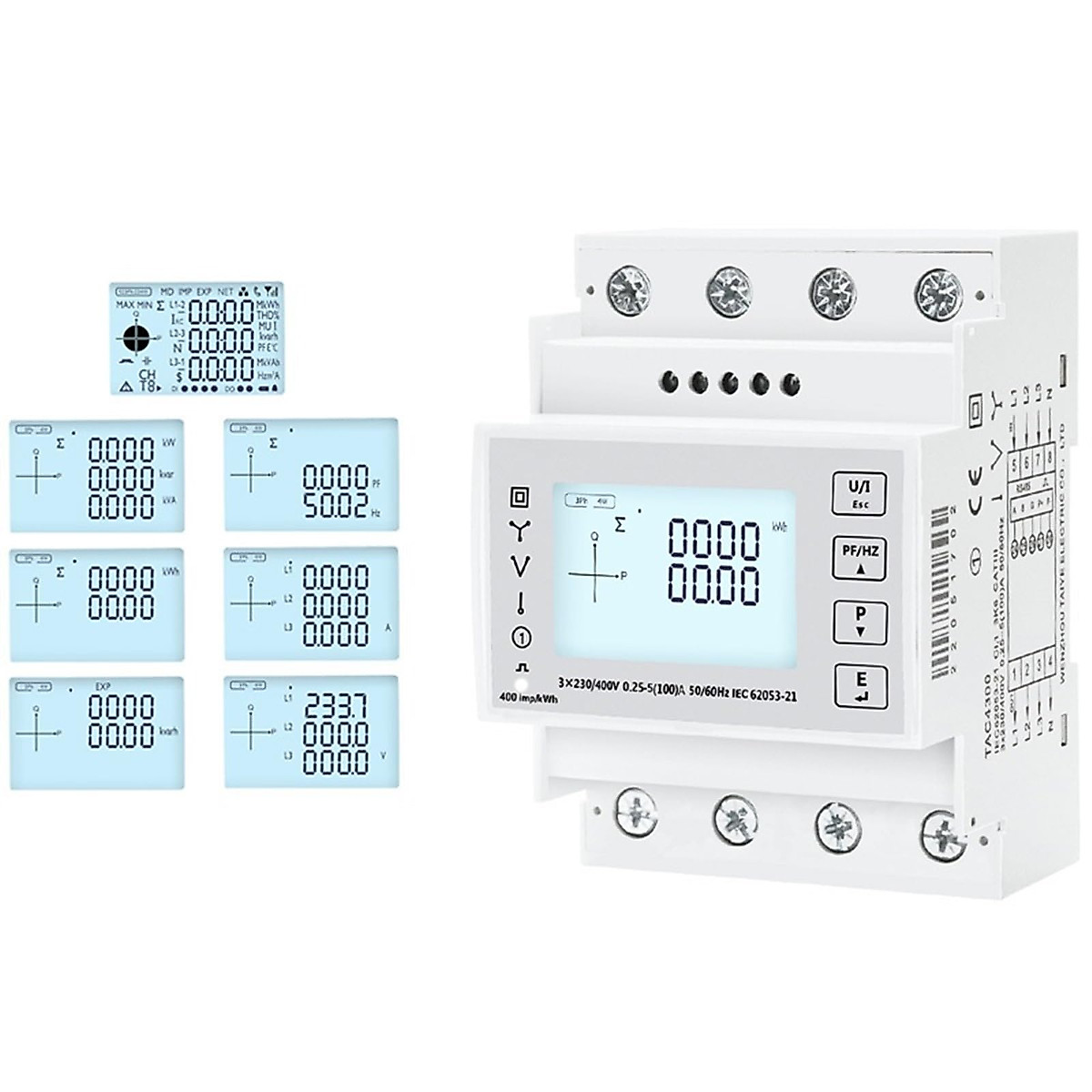 MOBYAT SDM3 Three-Phase Multifunction Energy Meter Three-Phase Four-Wire Modbus/Pulse Output Port RS485 PV Solar System Kwh V A Hz W 1Pcs