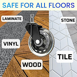 Fohfurniture - Universal Desk and Office Chair Wheels Replacement, Smooth Rolling Caster Wheels for Most Chair Types, Keeps Floors Scratch-Free, Noiseless Chair Rollers, Set of 5