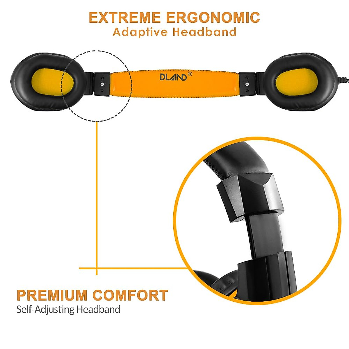 Gaming Headset,DLAND 3.5mm Wired Bass Stereo Noise Isolation Gaming Headphones with Mic for Laptop Computer, Cellphone, PS4 and so on- Volume Control (Black and Orange)