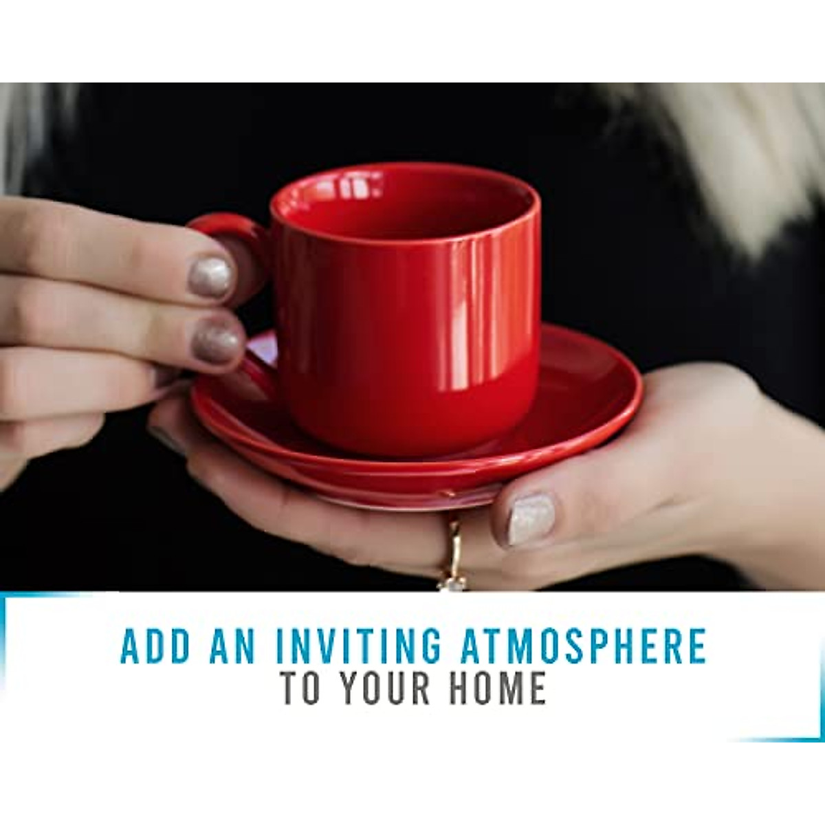 4oz. Espresso Cups Set of 4 With Matching Saucers - Premium Porcelain, 8 Piece Gift Box Demitasse Set - Red, Blue & Grey – Italian Caffè Mugs, Turkish Coffee Cup – Lungo Shots, Dopio Double Shot