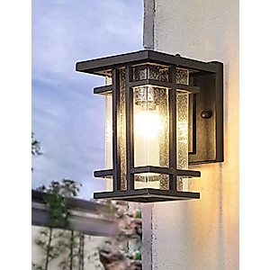 Retro Outdoor Wall Light Small Outside Wall Lamp with Clear Seeded Glass Shade 10"H Exterior Light Fixtures Wall Mount IP65 Waterproof Outdoor Porch House Lighting Exterior Wall Lantern E26,Black