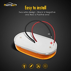 Partsam 2Pcs [DOT Certified] Amber 4 Inch LED Trailer RV Camper Side Marker Clearance Lights Lamps 6 Diodes with Reflex Lens Surface Mount Reflective 2x4 Rectangle Truck Marker Lights Front Rear