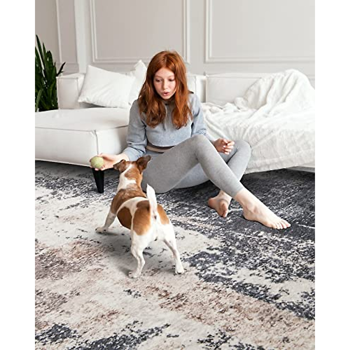 Area Rug Living Room Rugs: 5x7 Large Soft Indoor Carpet Modern Abstract Decor Rug with Non Slip Rubber Backing for Under Dining Table Nursery Home Office Bedroom Gray Brown