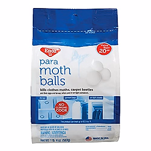 Enoz para Moth Balls with No Clinging Odor: Kills Clothes Moths, Carpet Beetles, Eggs, and Larvae, Use for Storage, 20 oz Bag