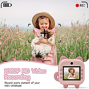 Instant Print Camera for Kids,Zero Ink Kids Camera with Print Paper,Selfie Video Digital Camera with HD 1080P 2.4 Inch IPS Screen,3-14 Years Old Children Toy Learning Camera for Birthday,Chistmas-Pink