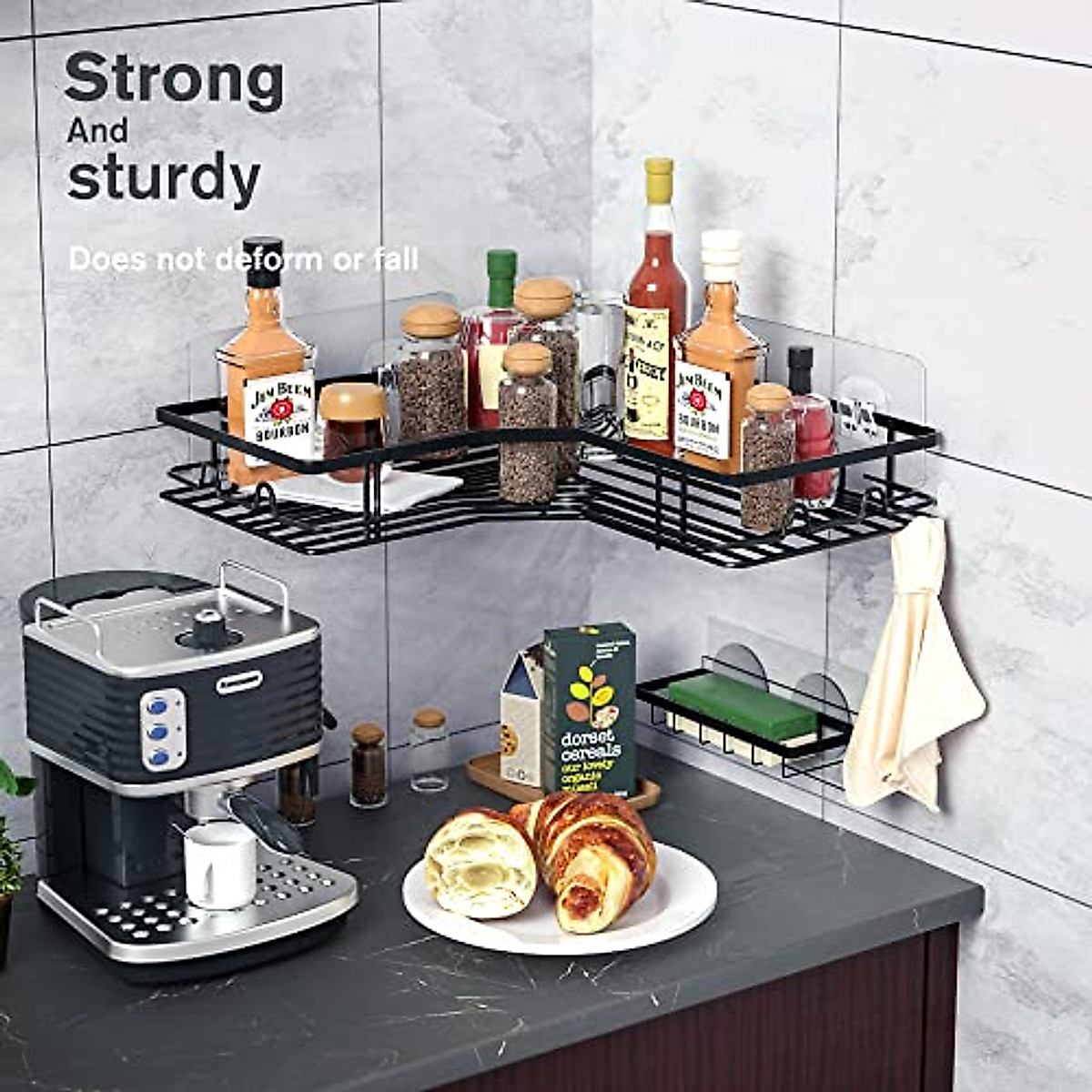 Ookeg 2 Pack Shower Caddy Corner, Corner Shower Shelf for Bathroom, 2 Tier Shower Corner Shelf with 8 Hooks, No Drilling Self Adhesive