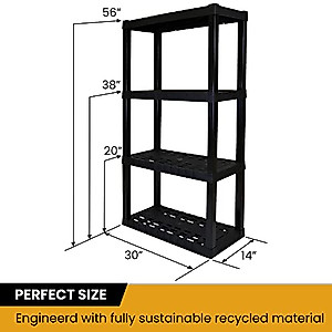 Koolatron Oskar 4-Tier Storage Shelf, Heavy Duty Shelving Unit, 400lbs(14 x 30 x 57 inch), Multipurpose Organizer for Garage, Laundry Room, Utility Shed, Made in North America, Black