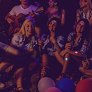 Konsait 10 Sheets Glow In The Dark Tattoos for Kids Adults, Safe and Easy to Use Neon Temporary Music Tattoos, Music Notes UV Blacklight Tattoos, Glow In The Dark Party Makeup Supplies Party Favors