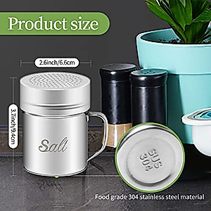 ZERUIDM Stainless Steel Salt and Pepper Shakers Set, 10 OZ Seasoning Spice Shaker with Lid and Handle 127 Holes, Metal Dredge Shaker for Powder Sugar Cooking Kitchen Baking (2 Pieces)