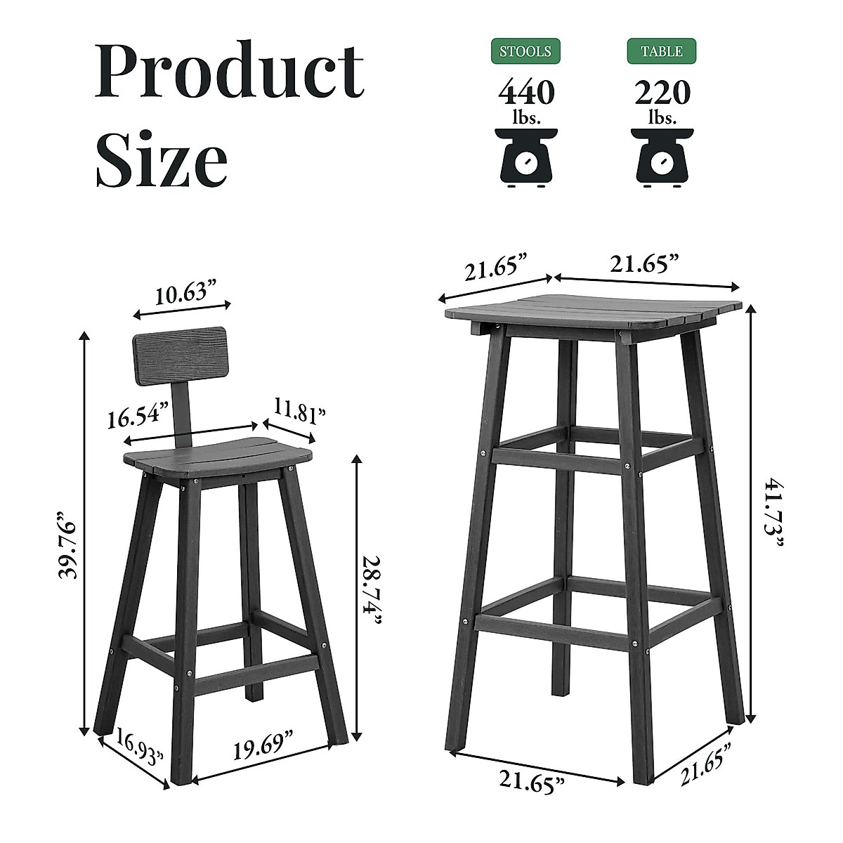 ZJEYEJZ Bar Height Chairs Set of 2, HDPE Front Porch Chairs Set, Weather Resistance Outdoor Bar Stools Set for Spas, Cafes, Swimming Areas, Lodges and Hotels