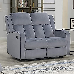 AC Pacific Dale Living Room Manual Reclining Sofas, Modern Upholstered Couch with Curve Arms and Padded Back Cushions, Loveseat, Flint Grey