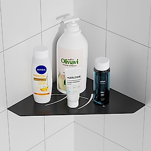 Qeke Shower Corner Shelf 304 Stainless Steel 10" Corner Shelf Bathroom Shampoo Holder for Shower Floating Corner Shelf for Wall, No Drilling, Matte Black