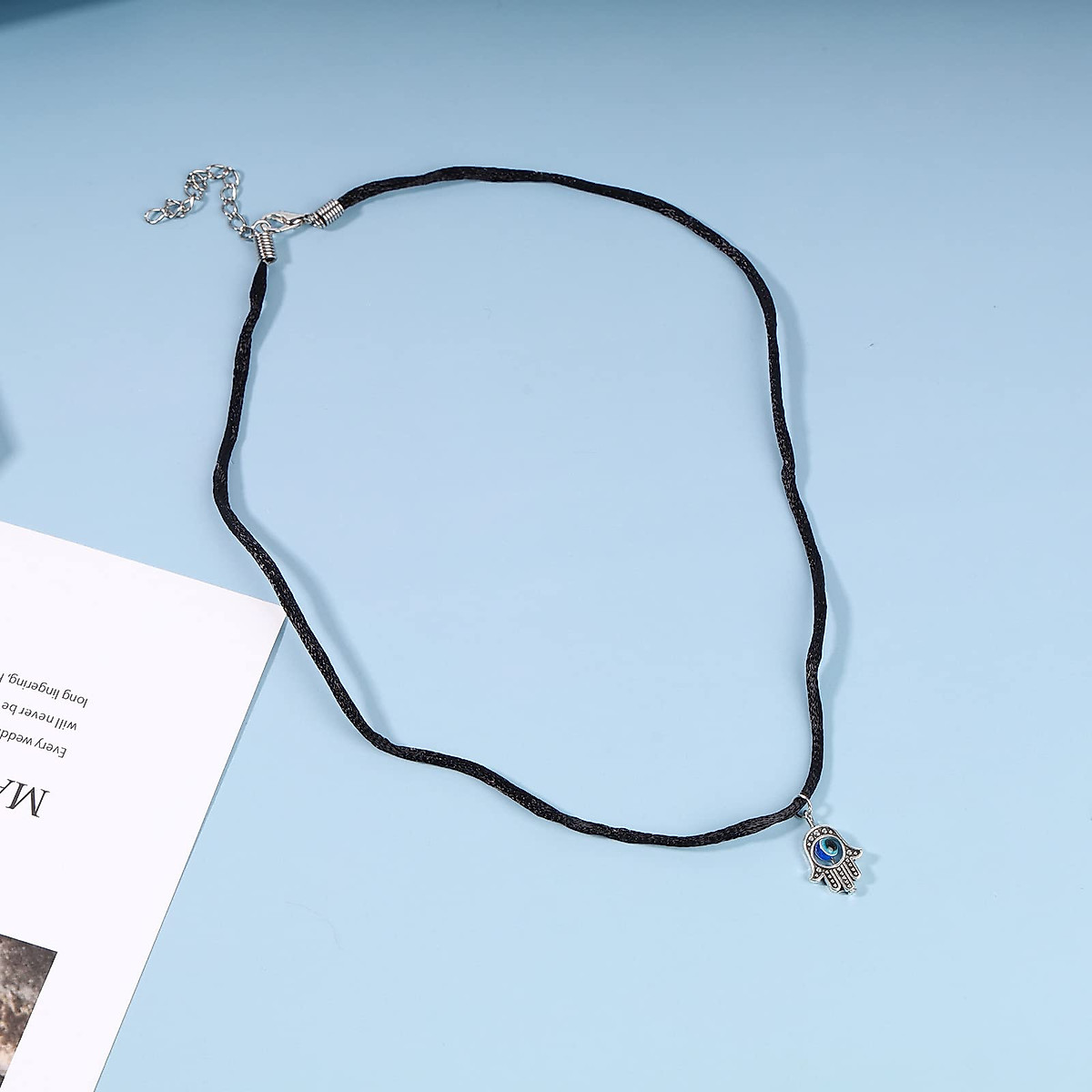 Andelaisi Boho Palm Pendant Necklace Hamsa Hand Necklace Chain Evil Eye Choker Necklace Velvet Rope Hamsa Clavicle Necklace Jewelry for Women