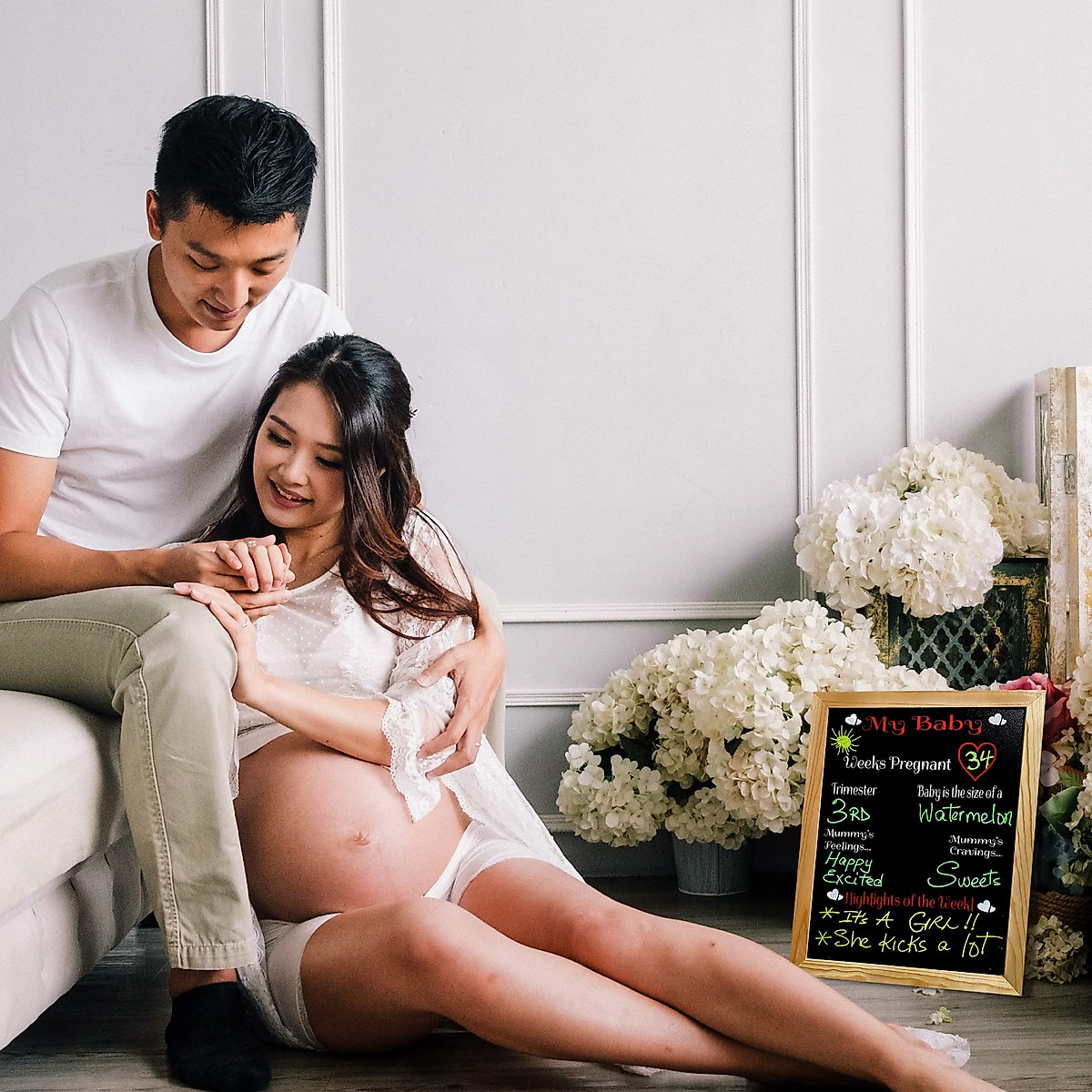 2 in 1 Reversible Monthly Baby Milestone Board & Pregnancy Baby Milestone Chalkboard | Baby Board | Baby Monthly Chalkboard Sign | Pregnancy Announcement | Baby Bump | Gift Mom Baby Shower | 12" x 16"