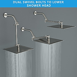 Lordear Shower Extension Arm Brushed Nickel,11 Inch Wall Mounted Extender Rainfall Adjustable Extension Shower Head Arm, Easy for Any Shower Angles