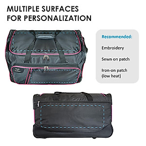 Travolution Dance Bag with Garment Rack, 24 Inch Rolling Duffel With Wheels, Ideal for Competitions & Travel, Easy-assembly Lightweight Aluminum Clothes Rack, Wheeled Upright Luggage, Black/Pink