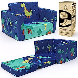 ACRABROS-Toddler-Kids-Couch-Toddler-Chairs-for-Boys-Girls 2 in 1 Baby Sofa Fold Out to Lounger, Pre-Assembled, Soft Plush Kids Furniture for Playroom Bedroom,Dinosaur.