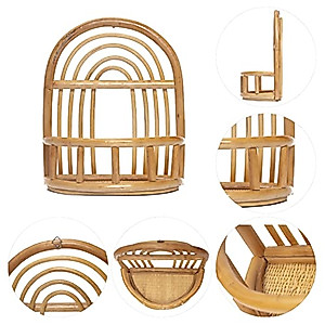 B BEMIAO CRAFTS Rattan Wall Shelf, Wall Mounted Rattan Shelf, Floating Shelf, Hanging Storage Organizer, Boho Shelf Decor for Kitchen, Bathroom, Nursery, 13.77"x 11.81" x 3.93", Small
