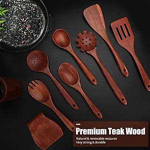 Kitchen Utensils Set,16 Pcs,Wooden Spoons for Cooking, Natural Teak Nonstick Spatula with Spoon Rest, Comfort Grip,Premium Quality House Warm Sweet Gifts