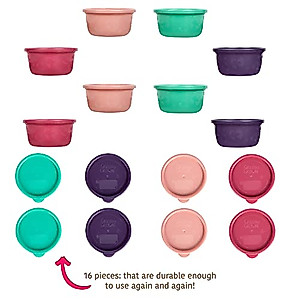 The First Years GreenGrown Reusable Bowls with Lids – Toddler Snack Bowl – 8 Pack – Pink/Purple/Teal