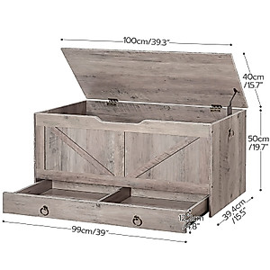 HOOBRO Storage Chest, 39.3" Toy Chest with Drawer, Wooden Storage Bench, Sturdy Entryway Bench Supports 220 lb, Shoe Bench, Safety Hinge, U-Shaped Opening, Easy Assembly, Greige BG710CW01