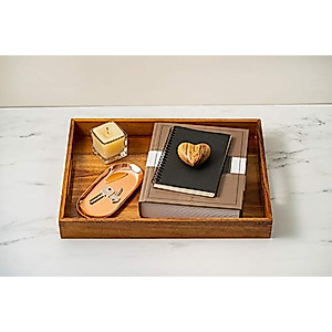 DecoVibe Acacia Wood Serving Tray with Handles - Rustic Wooden Tray for Living Room - Decorative Ottoman Wood Tray - 16" x 12" x 2" Large Food Trays for Ottomans, Coffee Table, Breakfast, Bed, Couch