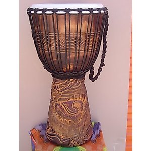 PRO DJEMBE 24" Tall (60m25) Djembe Deep Carved Hand Drum Bongo DRAGON