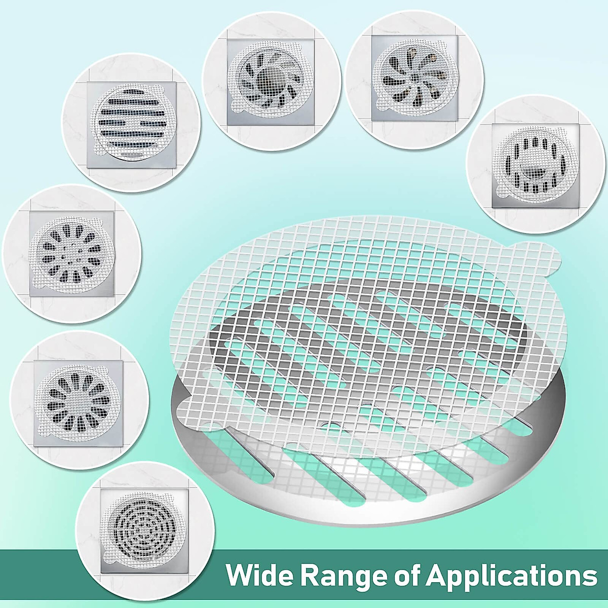 60 Pack Disposable Shower Drain Hair Catcher - Mckanti 3.54 Inch Disposable Hair Catchers Mesh Sticker Strainers for Shower Drain Bathroom Bathtub Kitchen Sink Washbasin Floor Drain Balcony Drain Hole