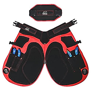 Equine Care Farrier Chaps Back Support - Cowhide Suede Leather and Canvas Apron, 4 Knife Pocket, 2 Nail Magnets, Adjustable Velcro Buckle - 29 inches/75cm