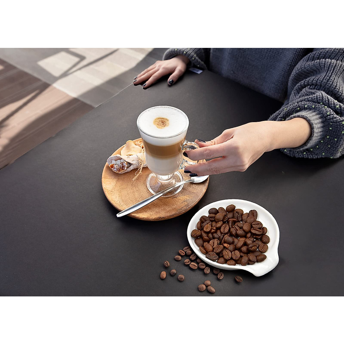 LRUIOMVE Ceramic Coffee Spoon Holder and Spoon Set Funny Coffee Quote - All I Need Today Is A Little Bit Coffee - Coffee Spoon Rest - Coffee Bar Accessories Station Decor Ideal Gift for Coffee Lovers