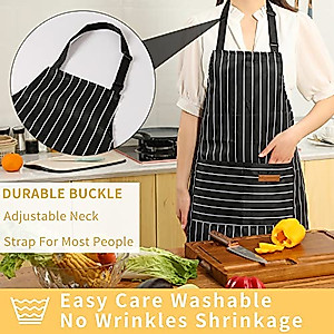Tosewever 2 Pieces Kitchen Cooking Aprons, Cotton Polyester Blend Adjustable Bib Aprons with 2 Pockets for Women Men Chef Chef (Black/Brown Stripes, 2)